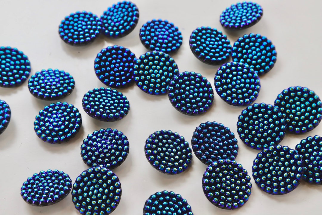 Exquisite Iridescent Glass Buttons - Nobbly Bobbly Blue Lustre - German ...
