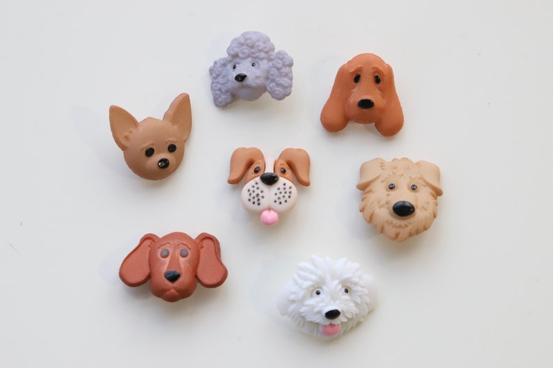 Dog Buttons - 3D Novelty Dogs - Sheepdog, Hound, Chihuahua, Spaniel ...
