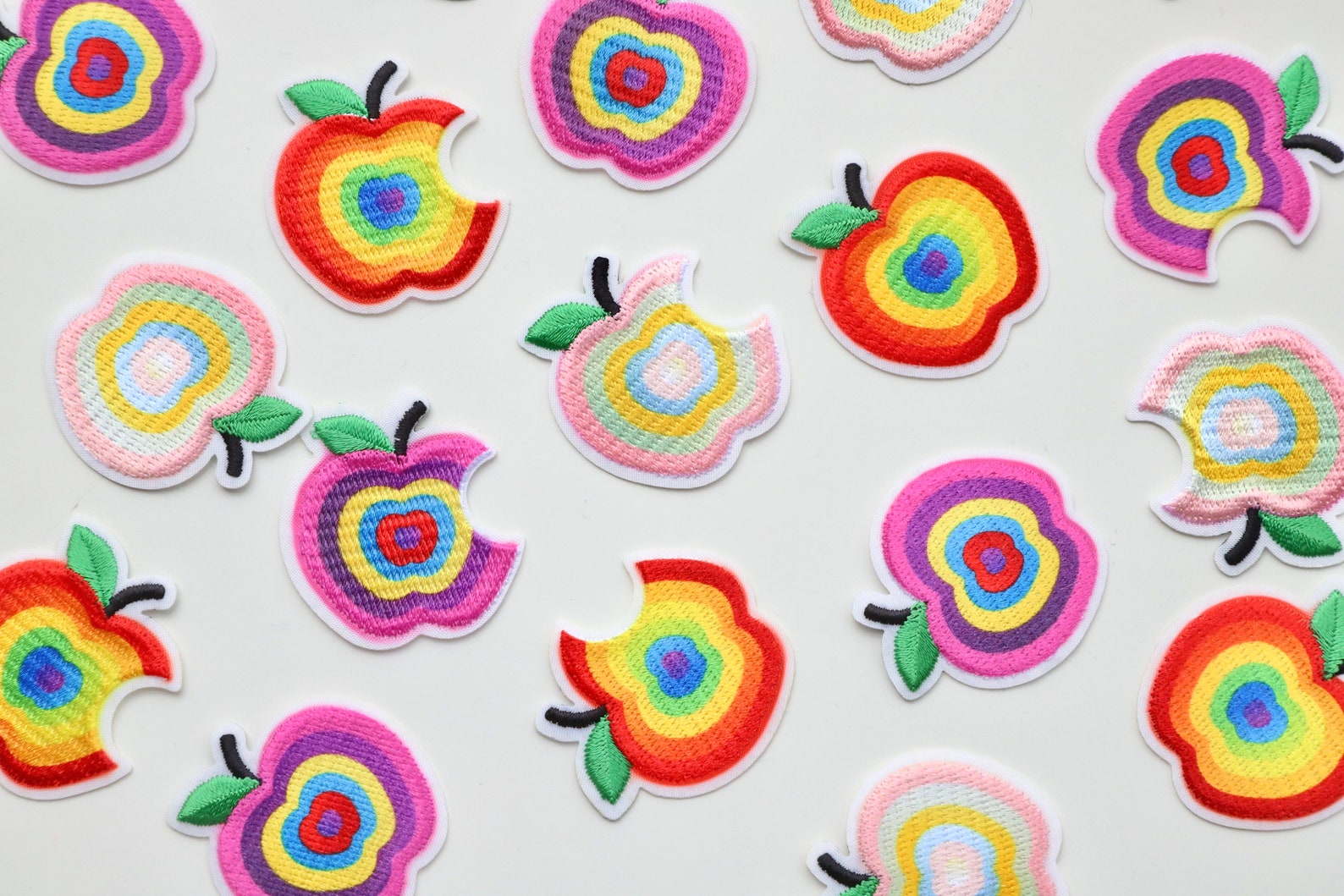 Apple Patch - Iron on Embroidered Fruity Motif - Rainbow, Bright ...