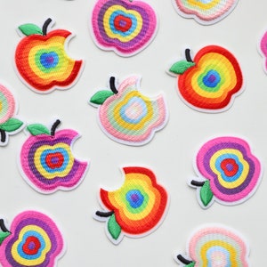 Apple Patch - Iron on Embroidered Fruity Motif - Rainbow, Bright Multicoloured, Pastels - Etsy UK