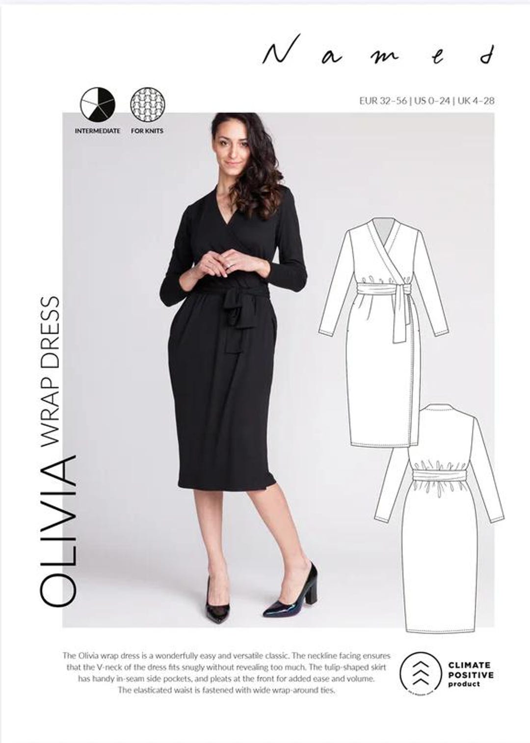 Named Clothing Patterns - Olivia Wrap Dress - Paper Pattern - Sizes 4 ...