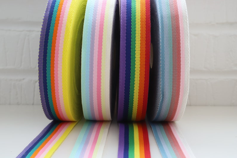 Multicoloured Striped Bag Strap Webbing in Four Rainbow Colour Ways ...