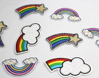 Iron on Embroidered Cloud Motifs/patches Rainbow and Cloud | Etsy UK