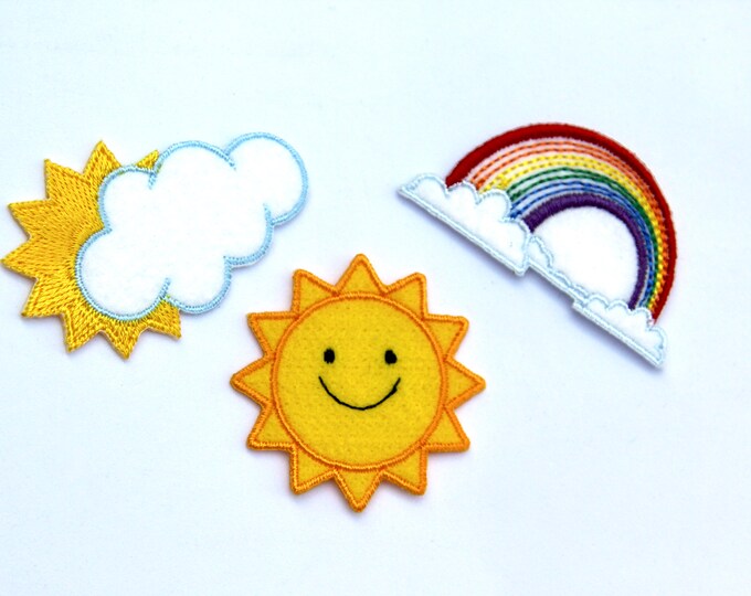Iron on Embroidered Cloud Motifs/patches Rainbow and Cloud or Sun and ...