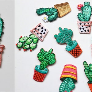 Iron on Cactus Patches - 10 Styles - Small Embroidered Appliqué Cacti ...