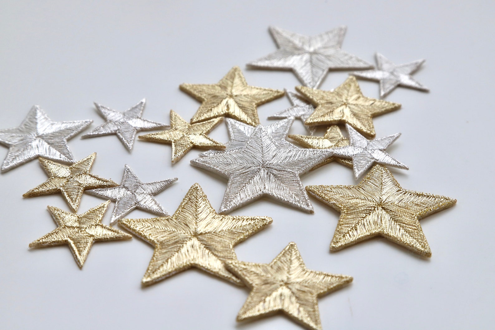 Metallic Gold and Silver Stars - Iron on Patches - 3cm, 3.5cm, 4.5cm ...