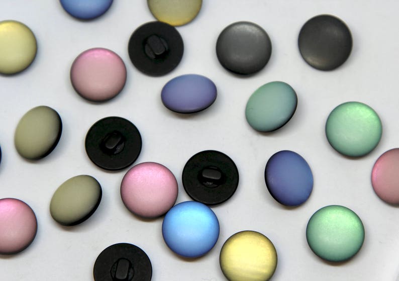 Pair of Frosted Dome Iridescent Buttons - Blue, Yellow, Pink, Green ...