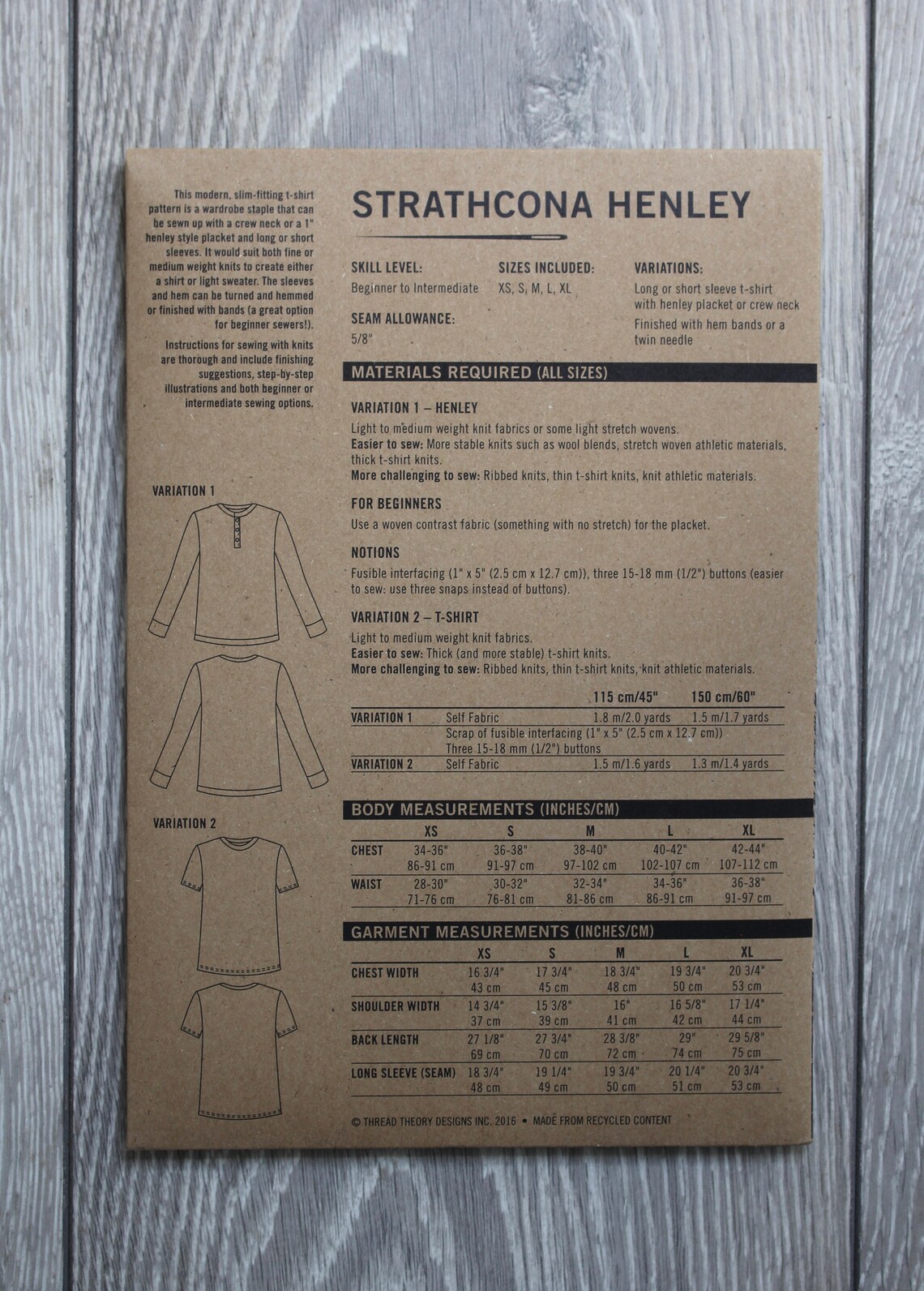 Strathcona Henley Paper Sewing Pattern Thread Theory Designs | Etsy UK