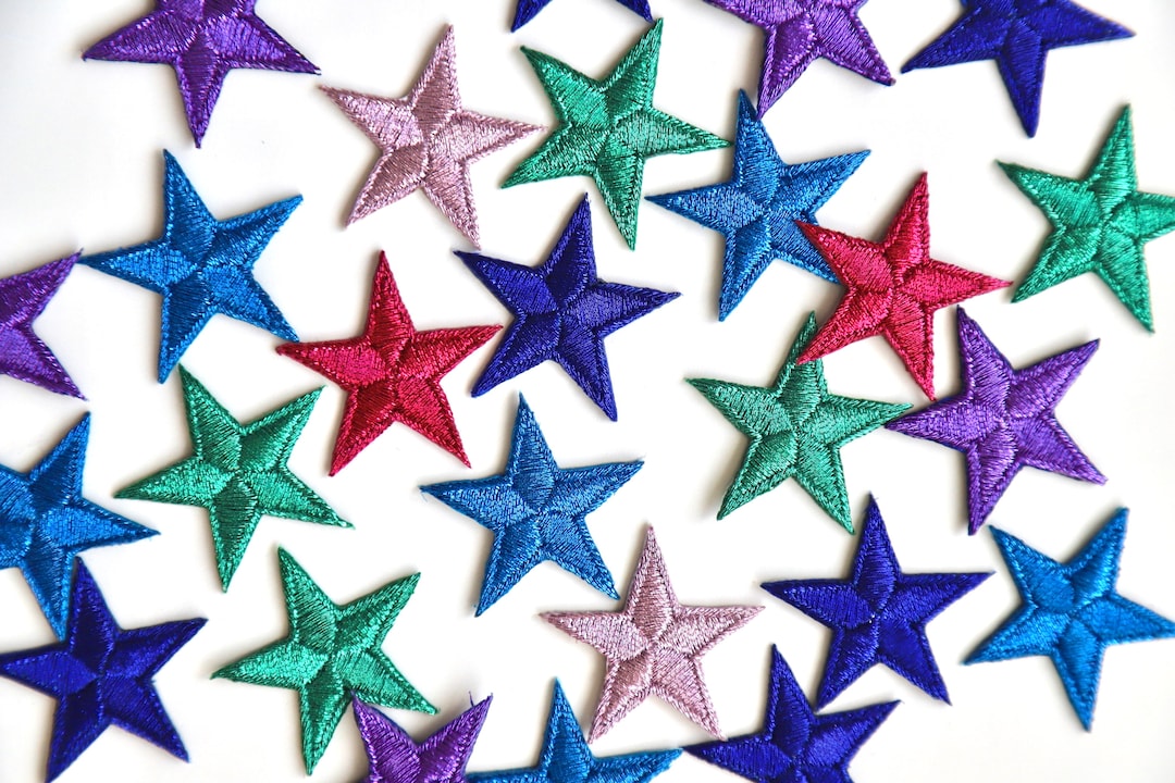 Metallic Star Patches - Iron on Embroidered Star Appliqué Motifs - 3cm ...