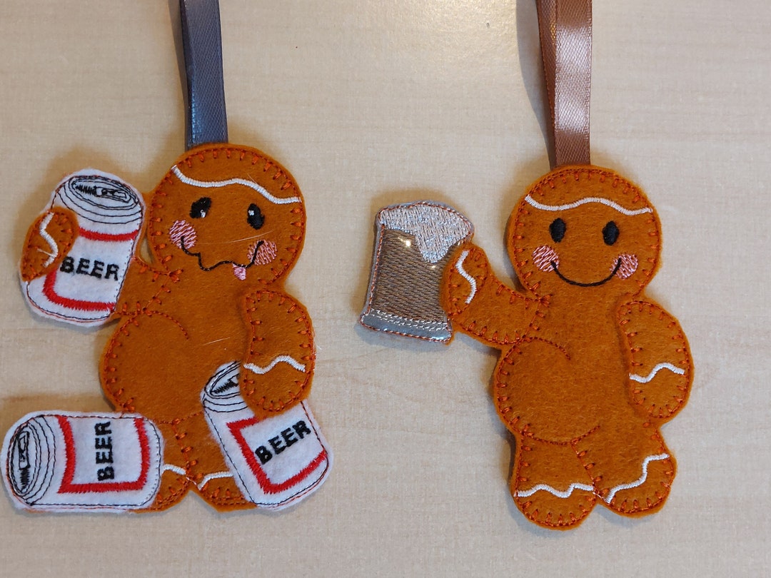 Beer Drinking Gingerbread Man Hanging Felt Ornament (choice of 2 -can ...