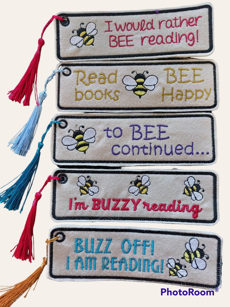 Bee Themed Machine Embroidered Felt Bookmark (choice of 5) - Etsy