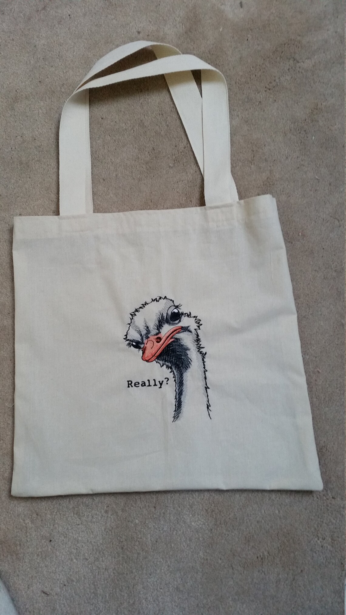 Ostrich really Embroidered Calico Tote Bag - Etsy