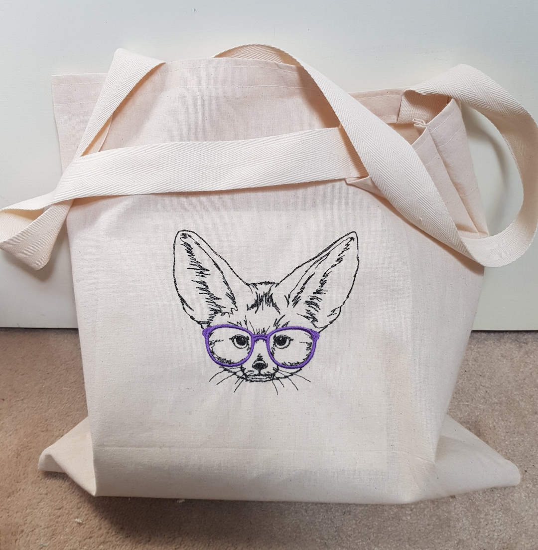 Fennec Fox With Specs Embroidered Calico Tote Bag - Etsy