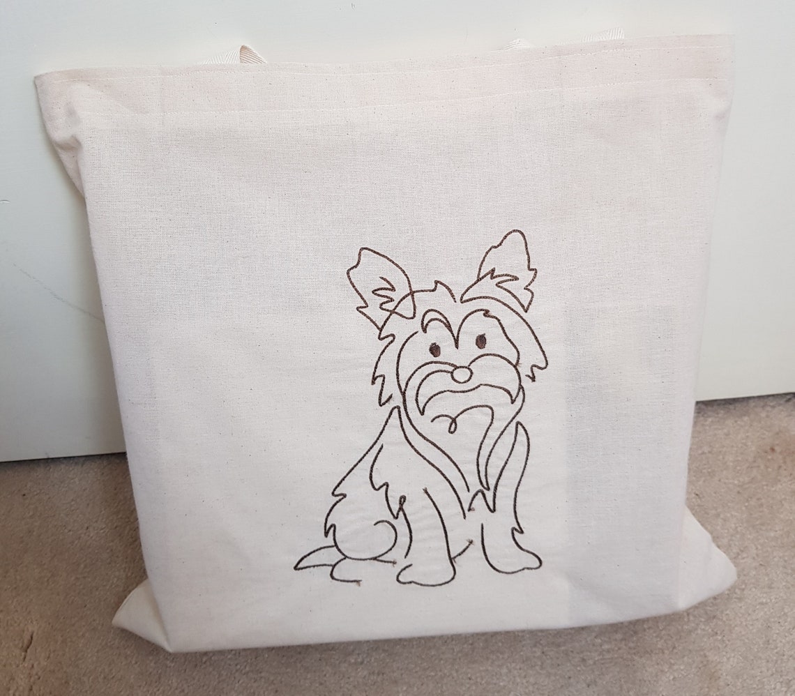 Yorkshire Terrier Embroidered Calico Tote Bag - Etsy