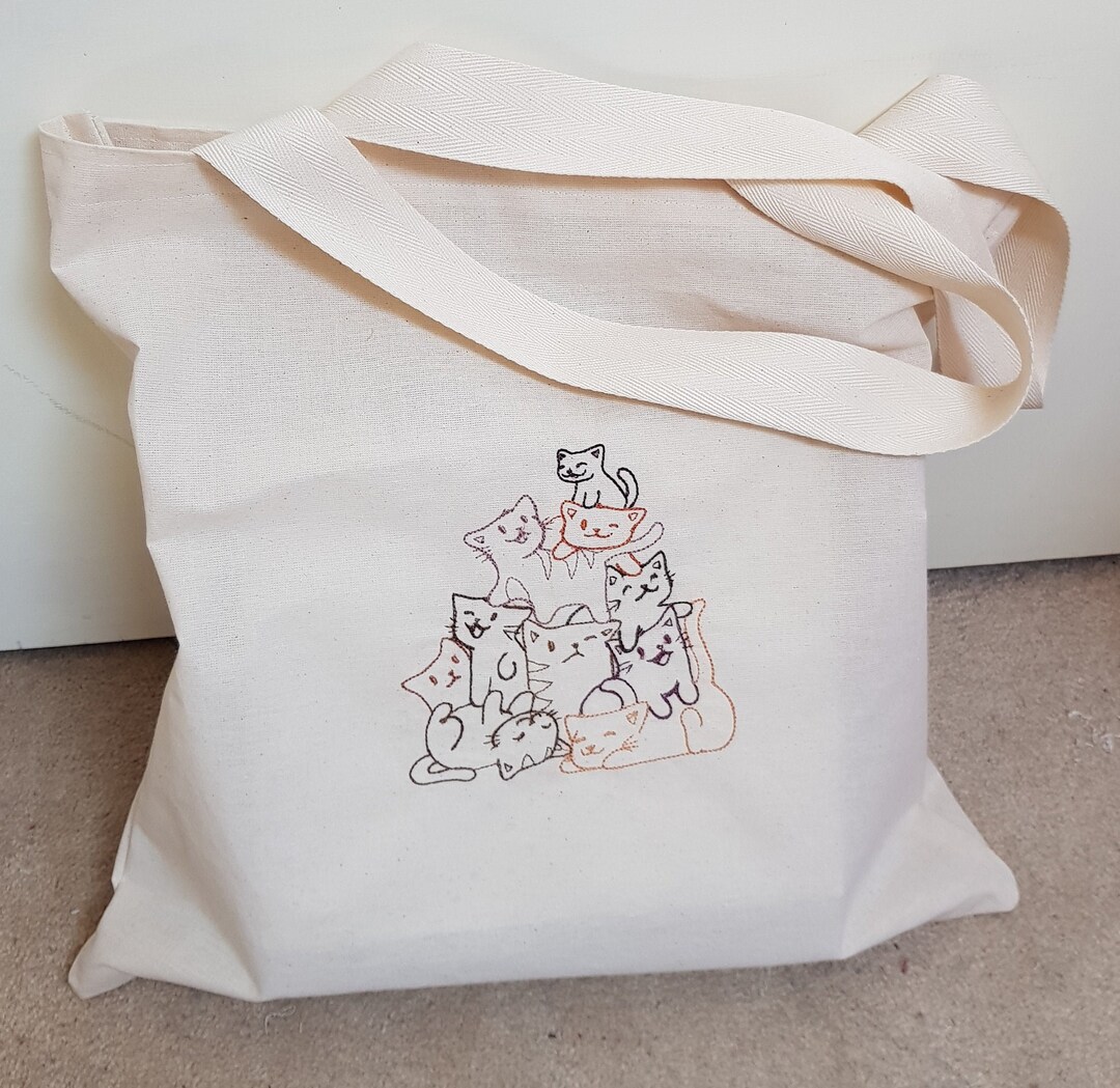 Embroidered Calico Tote Bag "kittens Pile" - Etsy