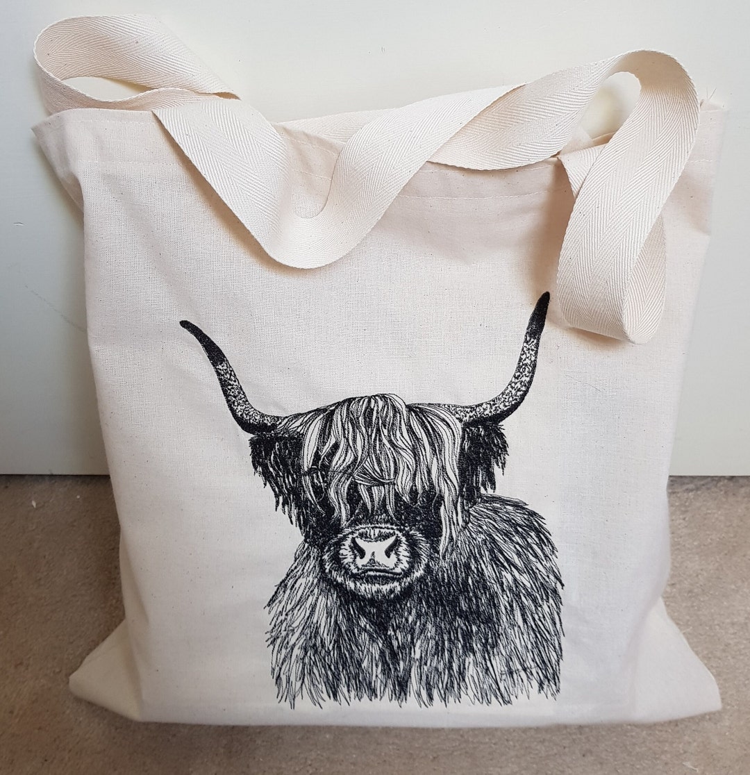 Highland Cattle Embroidered Calico Tote Bag - Etsy