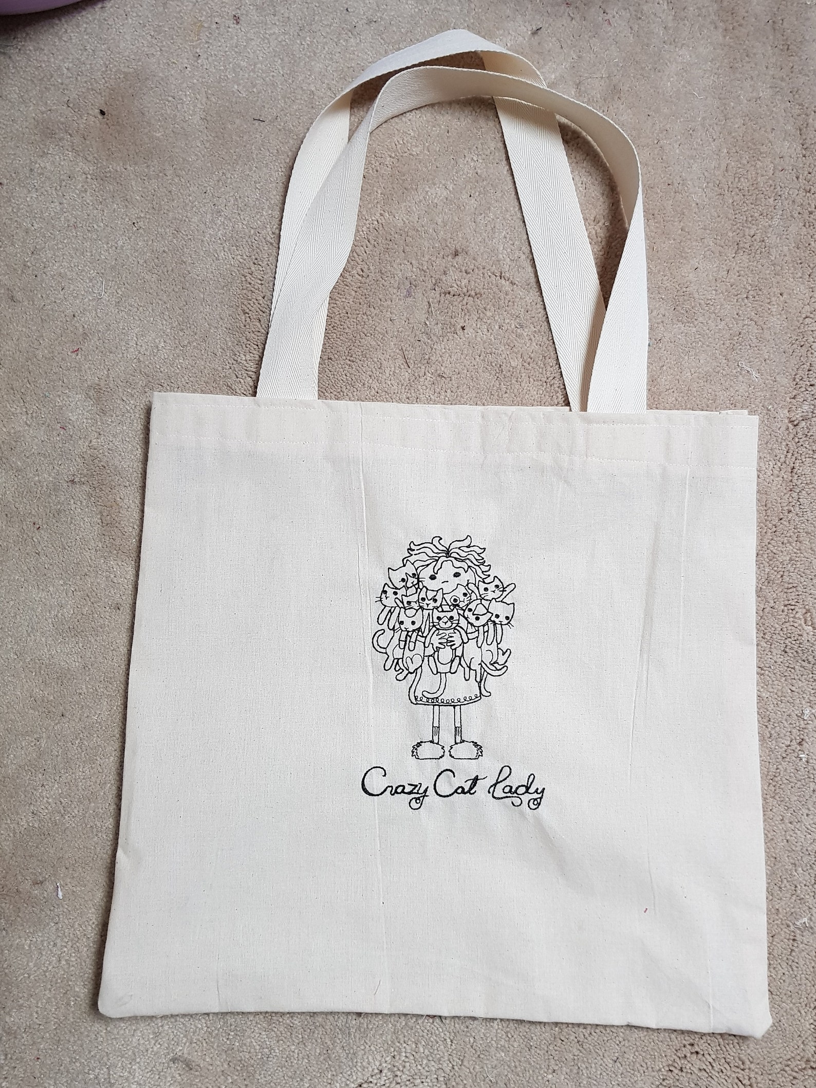 Embroidered Calico Tote Bag Crazy Cat Lady | Etsy