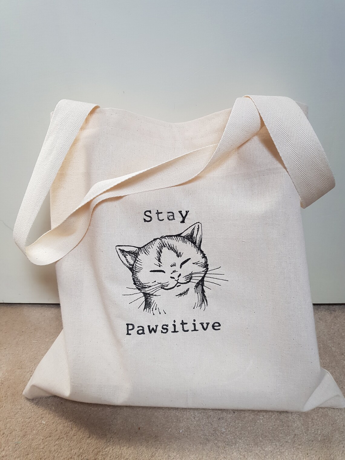 Cat Embroidered Calico Tote Bag stay Pawsitive - Etsy