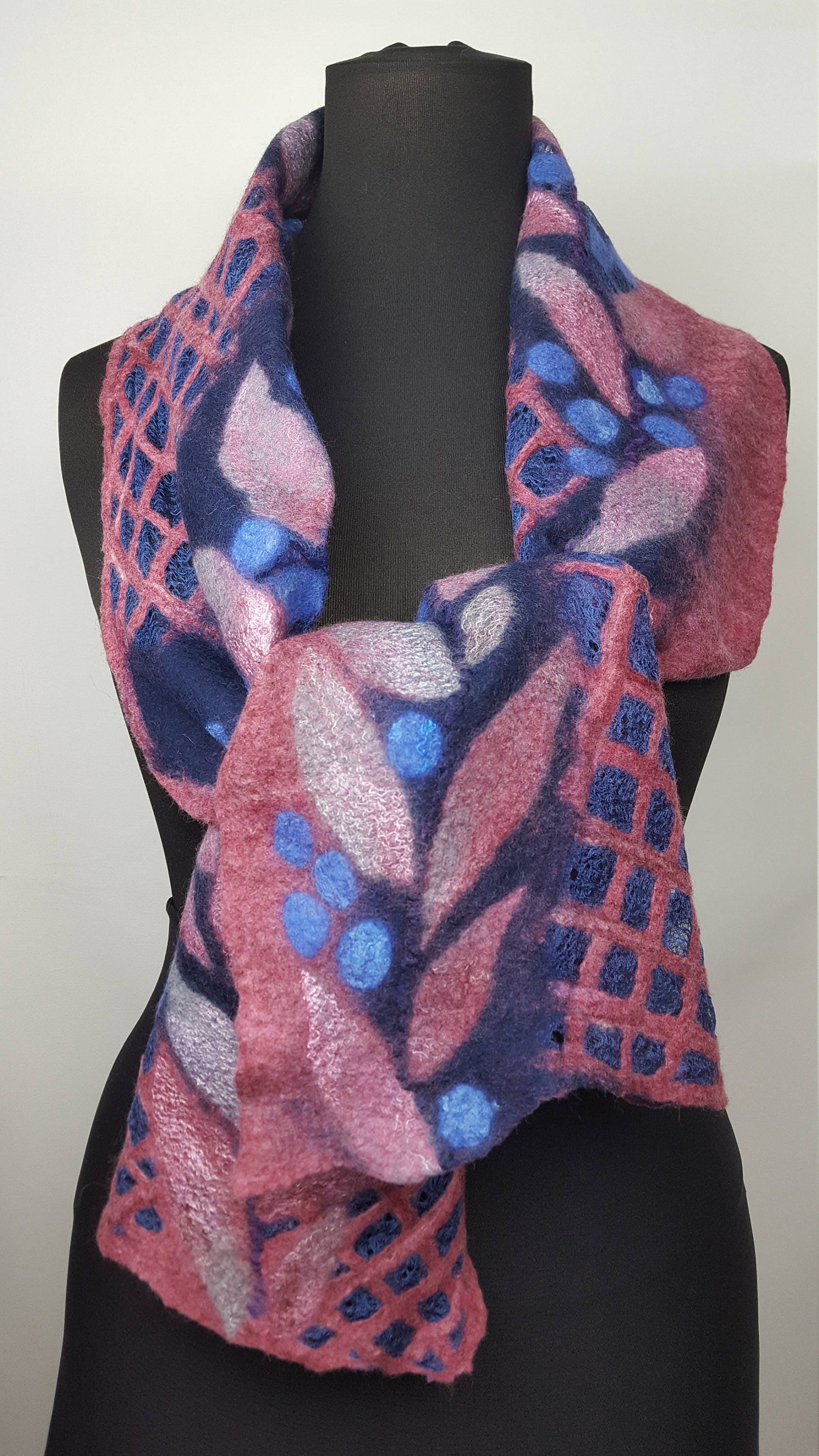 Rose Shawl With Blue Berries and Mesh Unique Long Nuno Felt - Etsy