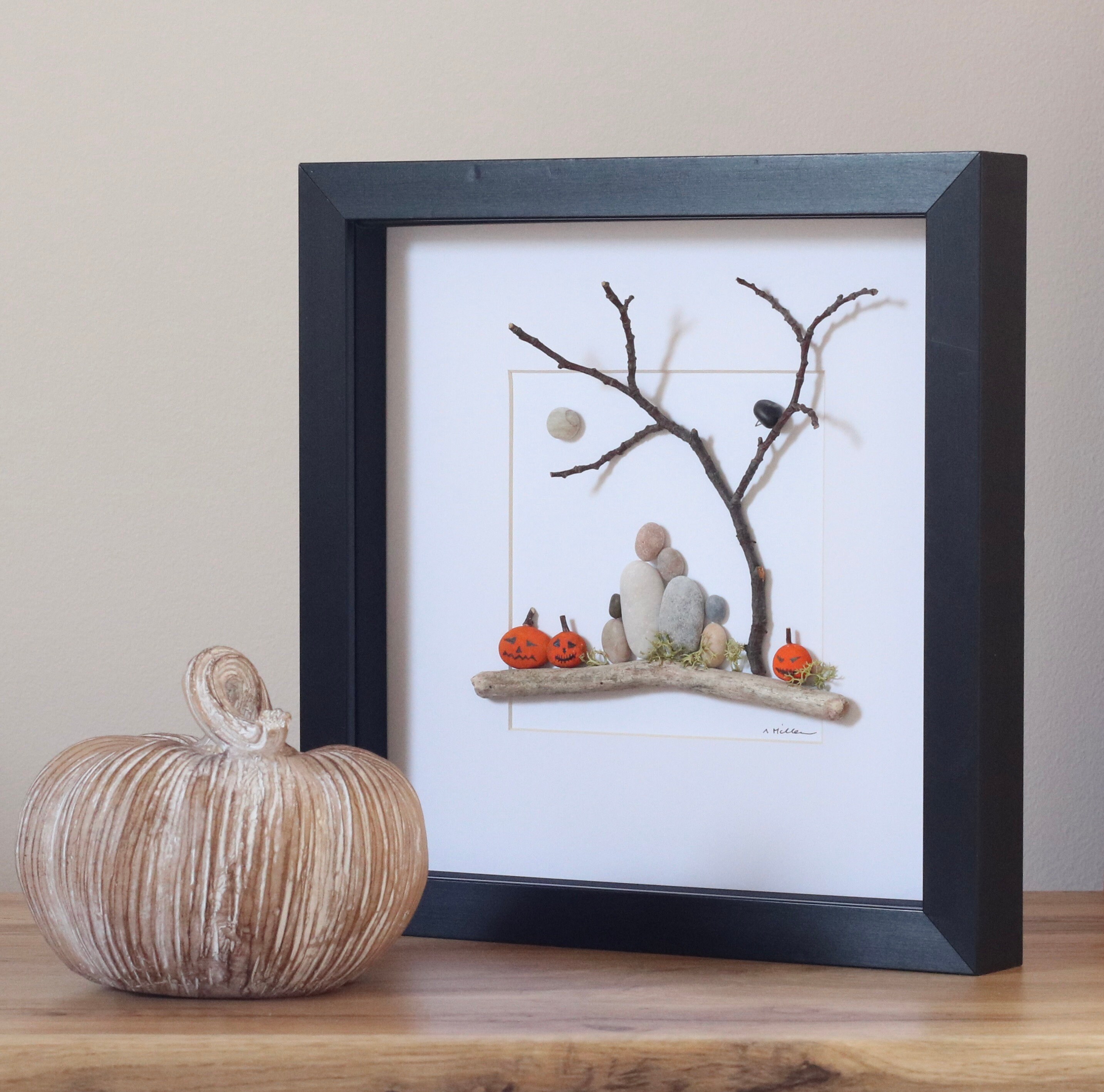 Pebble Art Halloween Picture of Family of 4, Pebble Art Pumpkin,fathers ...