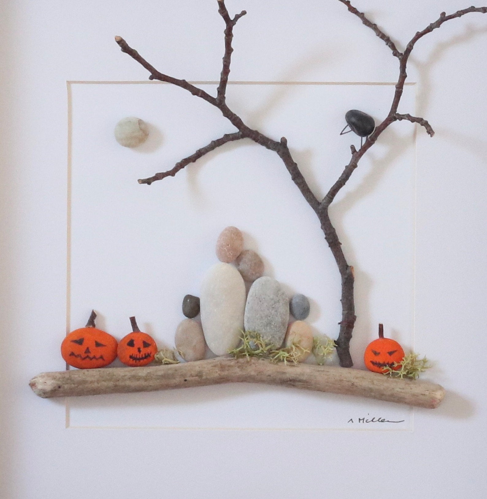 Pebble Art Halloween Picture of Family of 4, Pebble Art Pumpkin,fathers ...