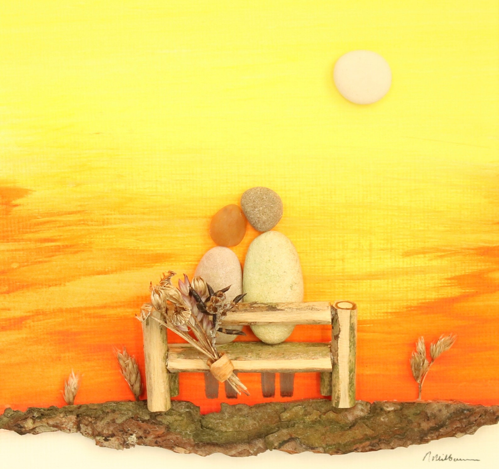 Pebble Art Pebble Picture Pebble Art Sunset Couple Sat on - Etsy