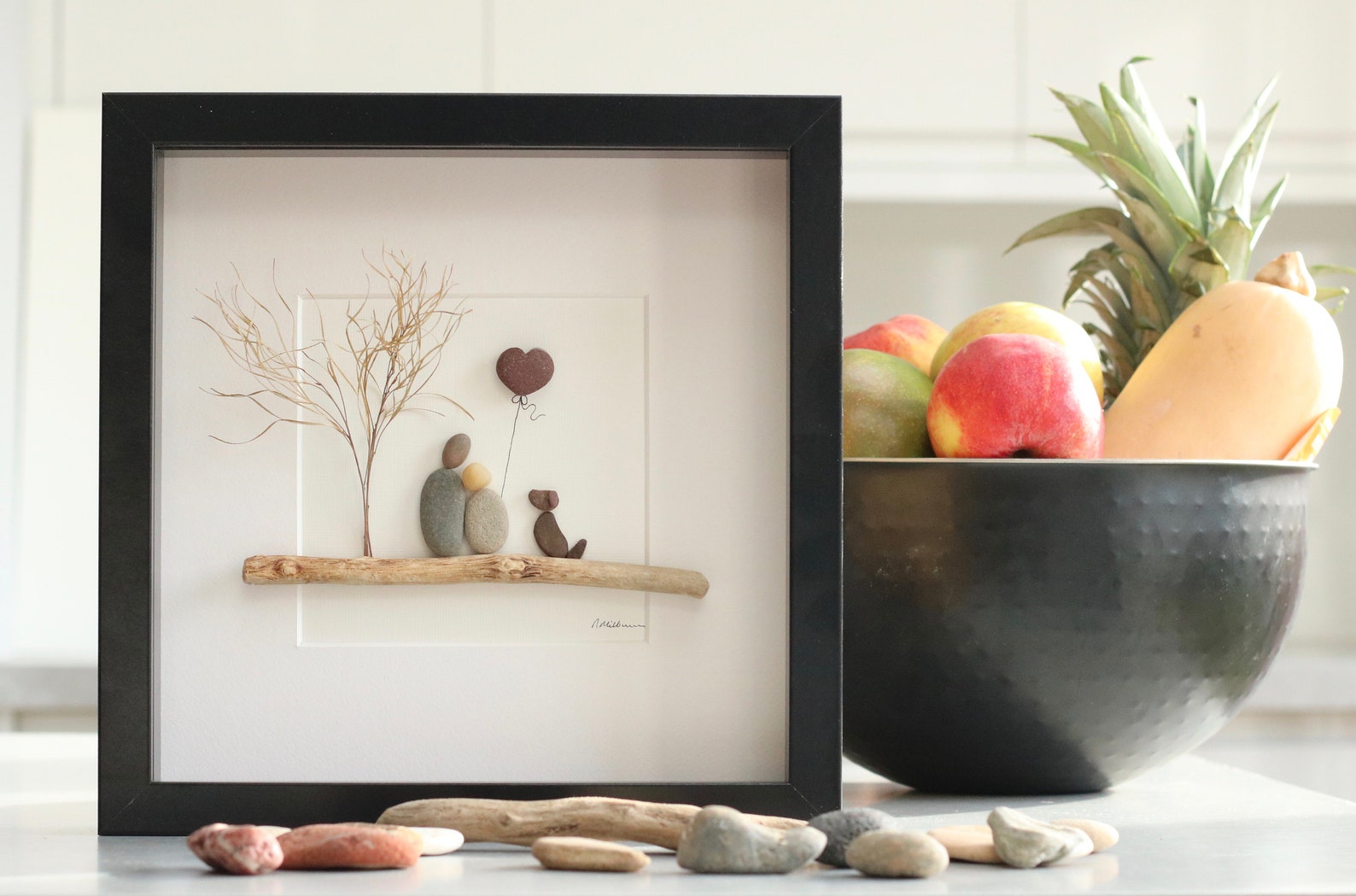 Pebble Art Couple With Dog Pebble Art Family of 2 - Etsy