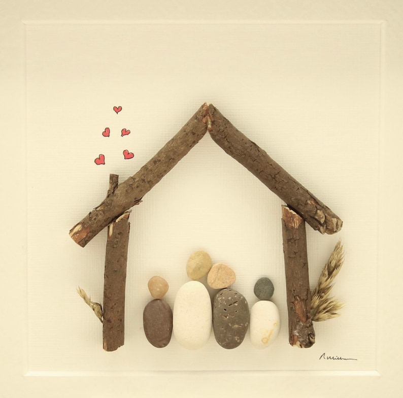 Pebble Art Pebble Picture Pebble Art Family of Four Family - Etsy