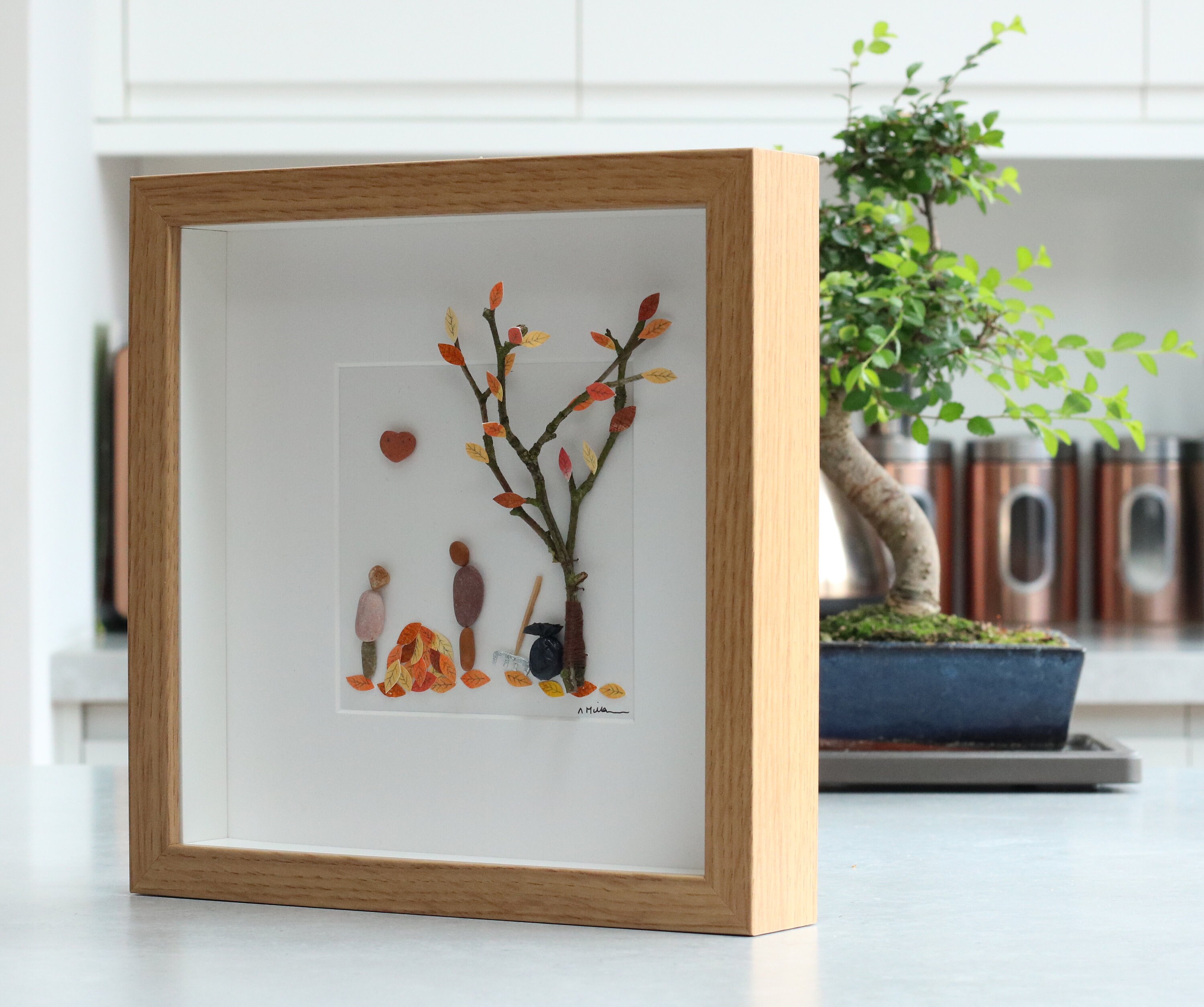 Pebble Art Autumn Scene Autumn Tree With Leave Pile Pebble | Etsy