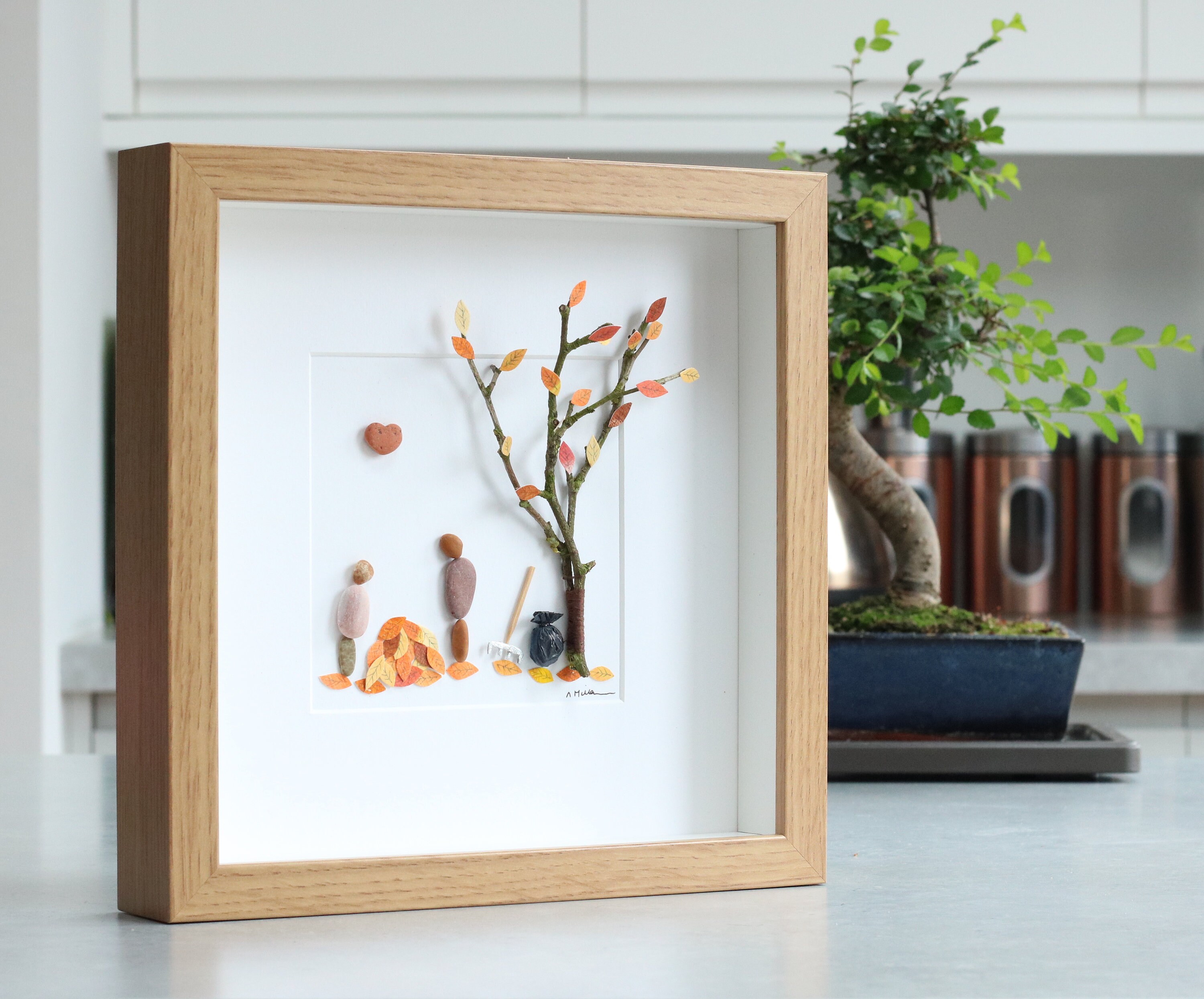 Pebble Art Autumn Scene Autumn Tree With Leave Pile Pebble | Etsy