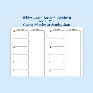 Printed Wide/cahier Size Meal Plan Traveler's Notebook Insert - Etsy
