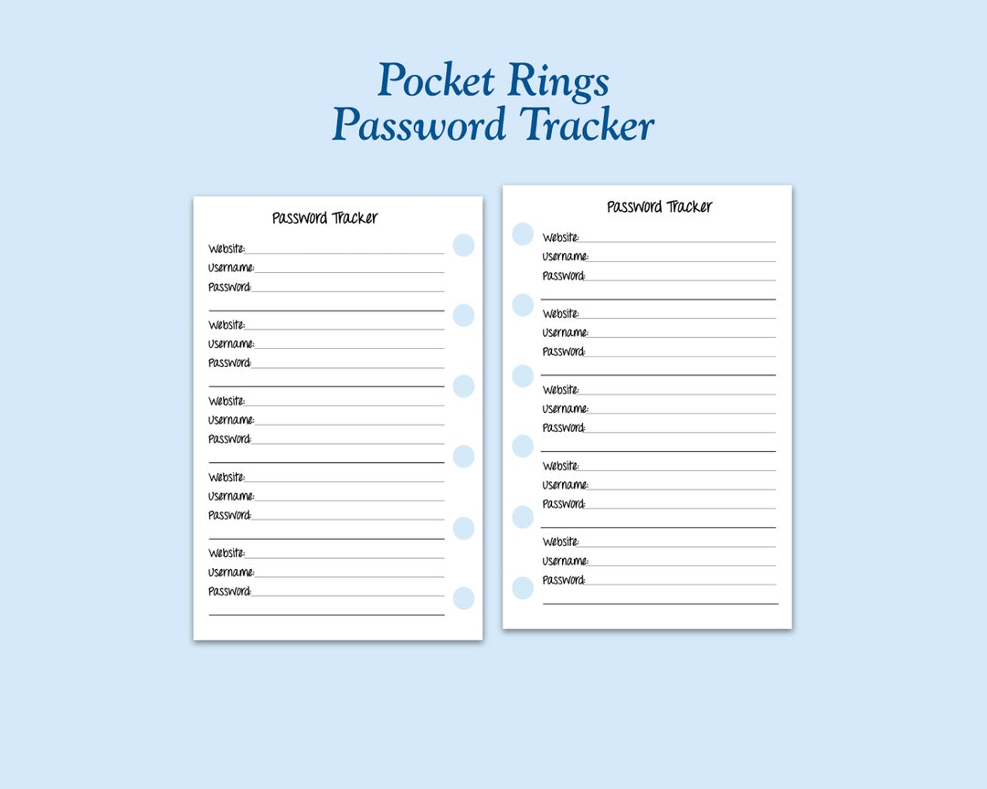 Printed Pocket Size Password Tracker Ring Planner Inserts - Etsy