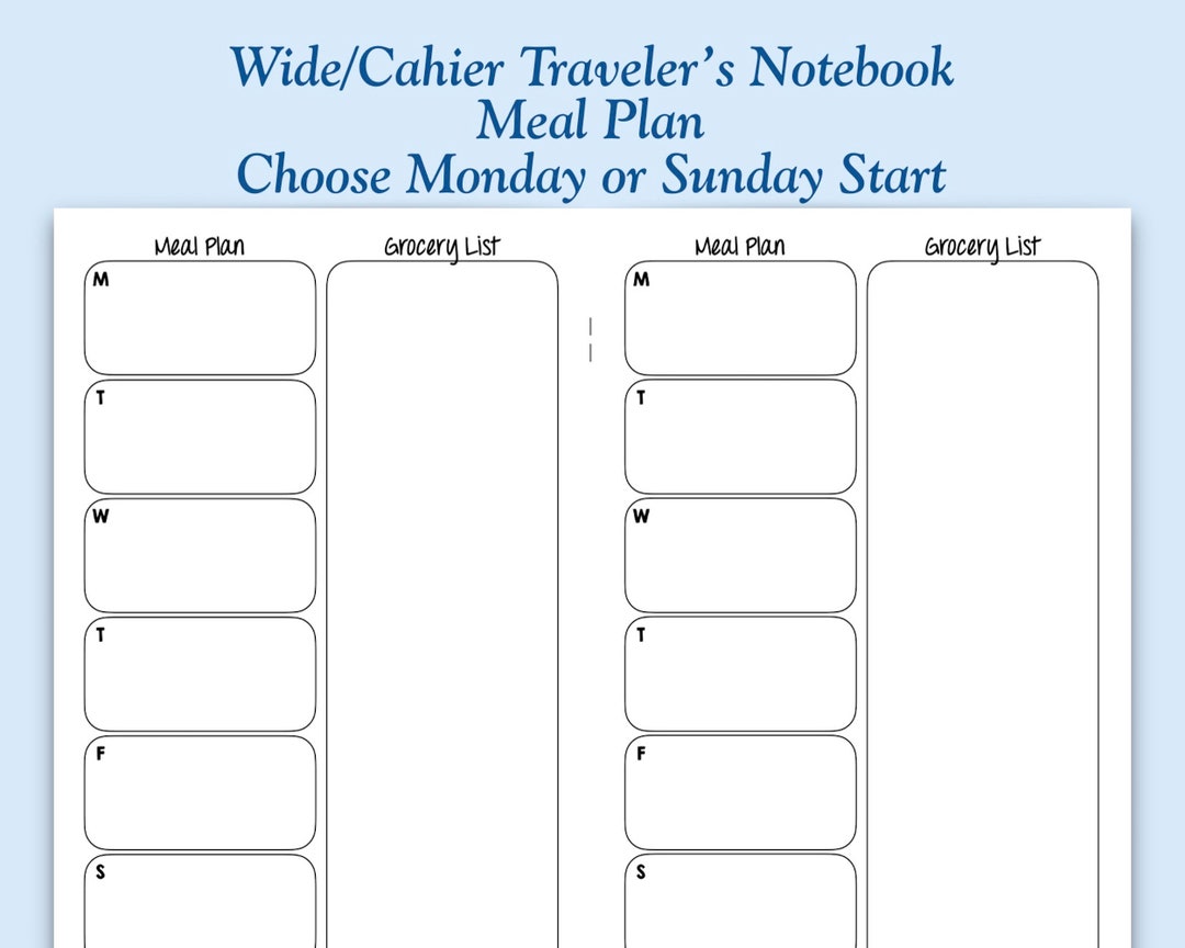 Printed Wide/cahier Size Meal Plan Traveler's Notebook - Etsy