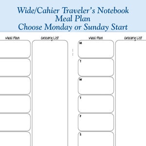 Printed Wide/cahier Size Meal Plan Traveler's Notebook Insert - Etsy
