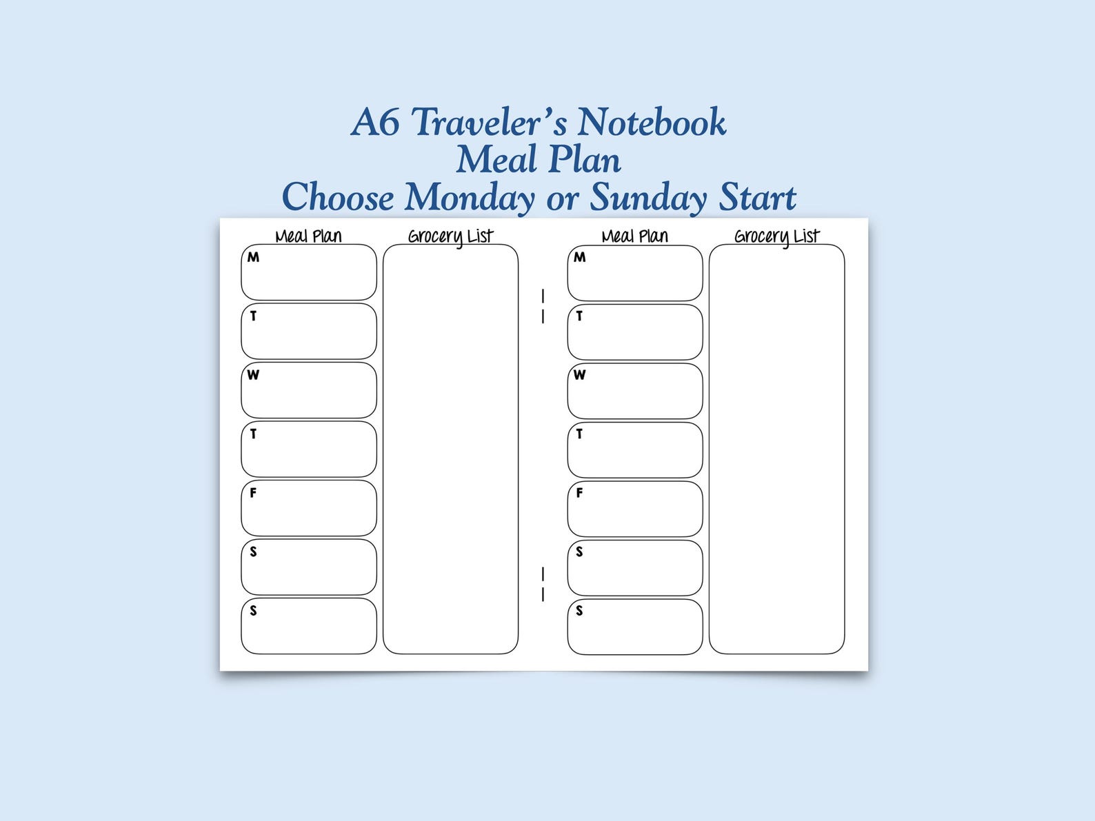 Printed A6 Size Meal Plan Traveler's Notebook Insert - Etsy