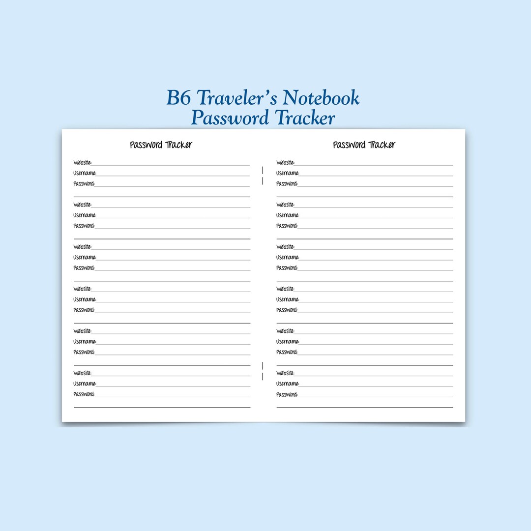 Printed B6 Size Password Tracker Traveler's Notebook Insert - Etsy