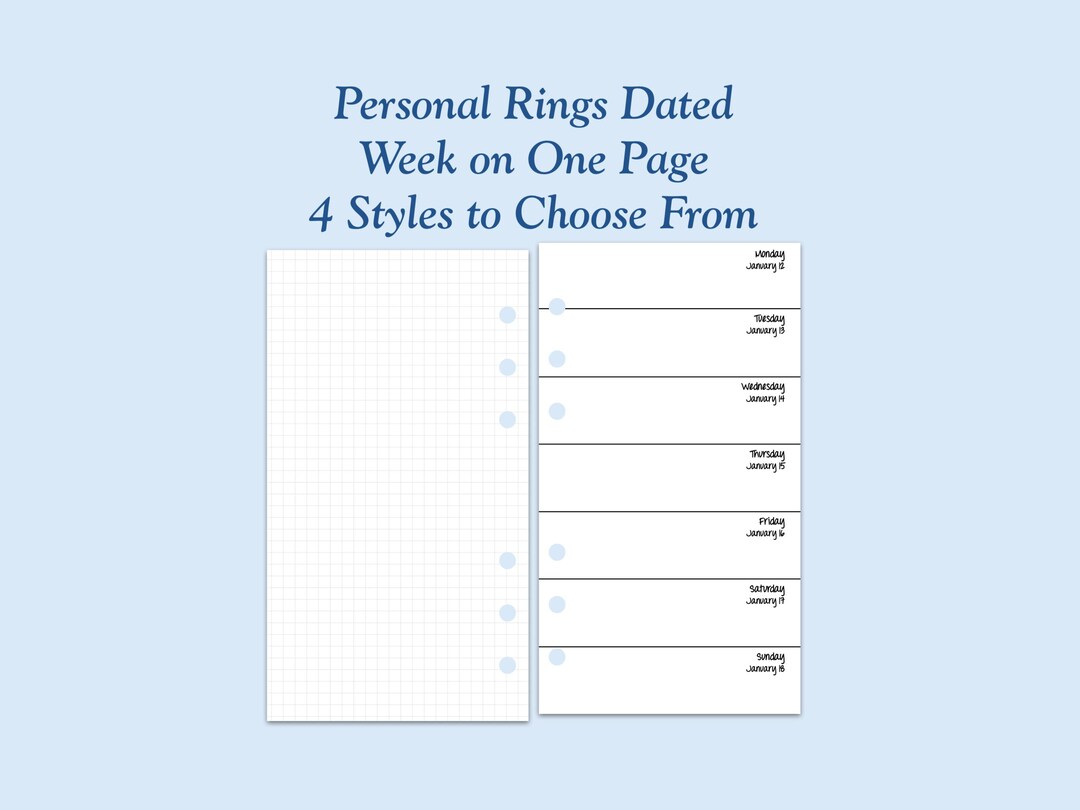 DATED Printed Personal Size Week on One Page Ring Planner Inserts - Etsy