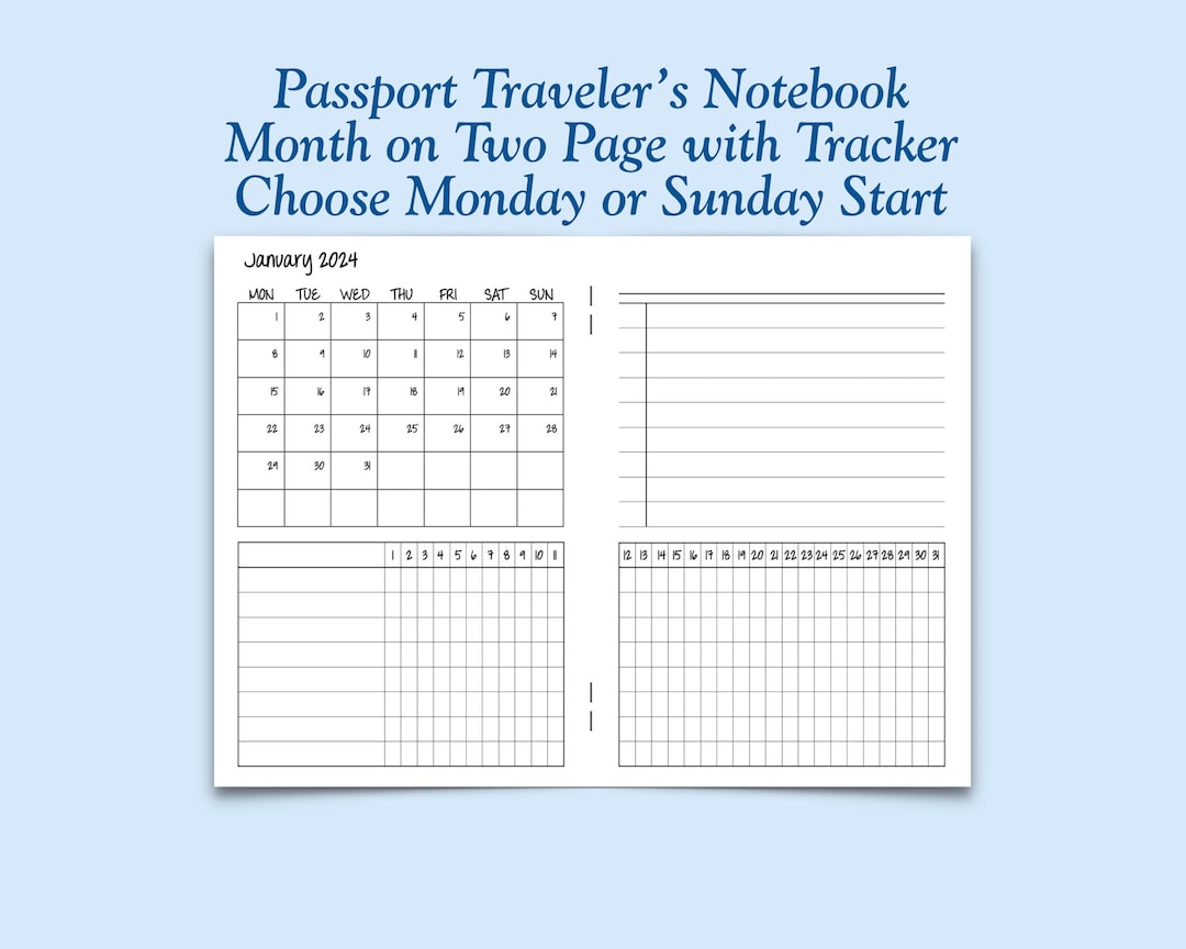 Printed Passport Size Month on Two Page With Habit Tracker Traveler's ...