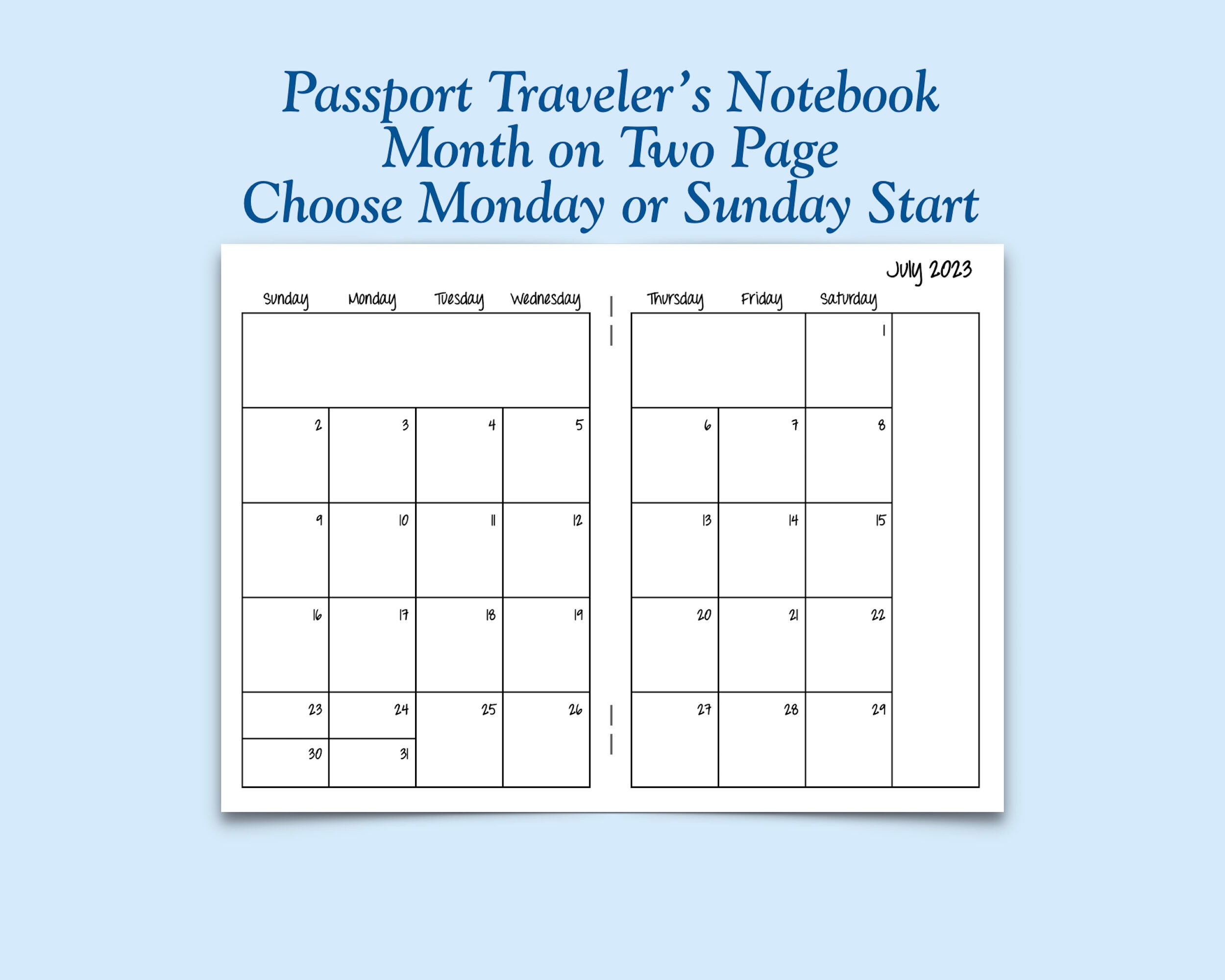 Printed Passport Size Month on Two Page Traveler's - Etsy