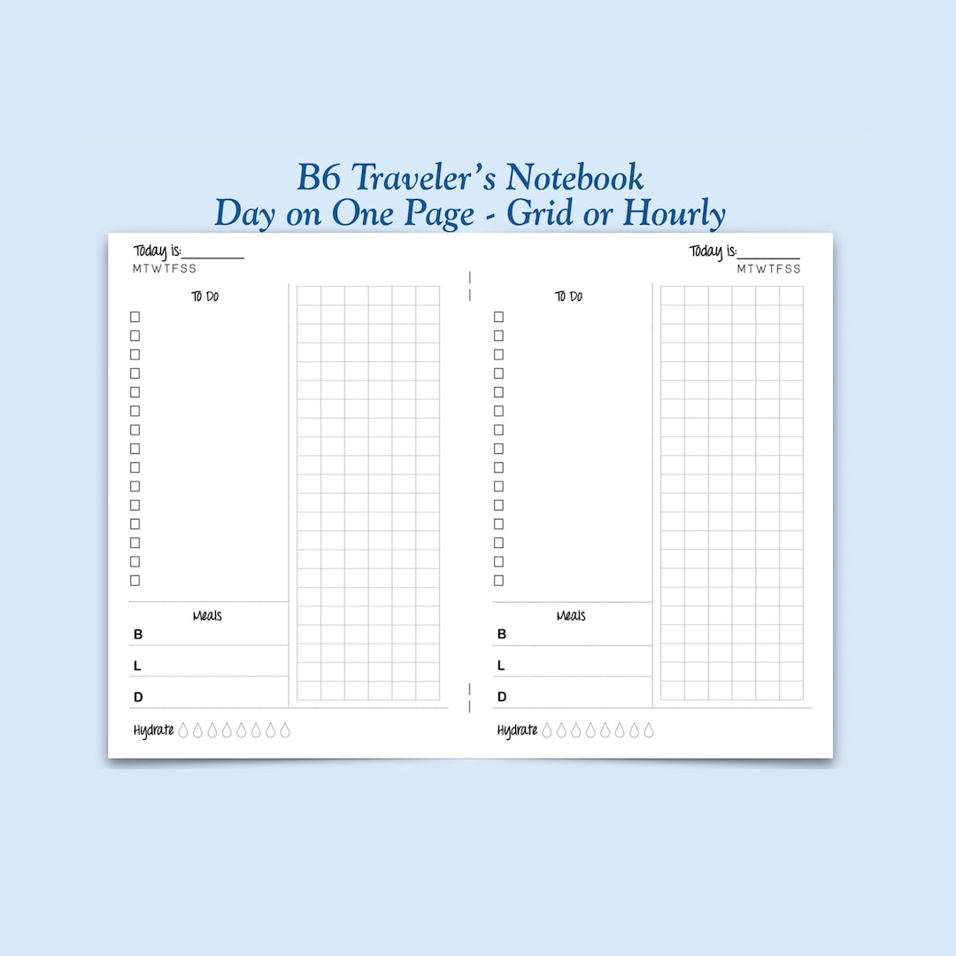 Printed UNDATED B6 Size Day on One Page Traveler's Notebook Insert - 31 ...