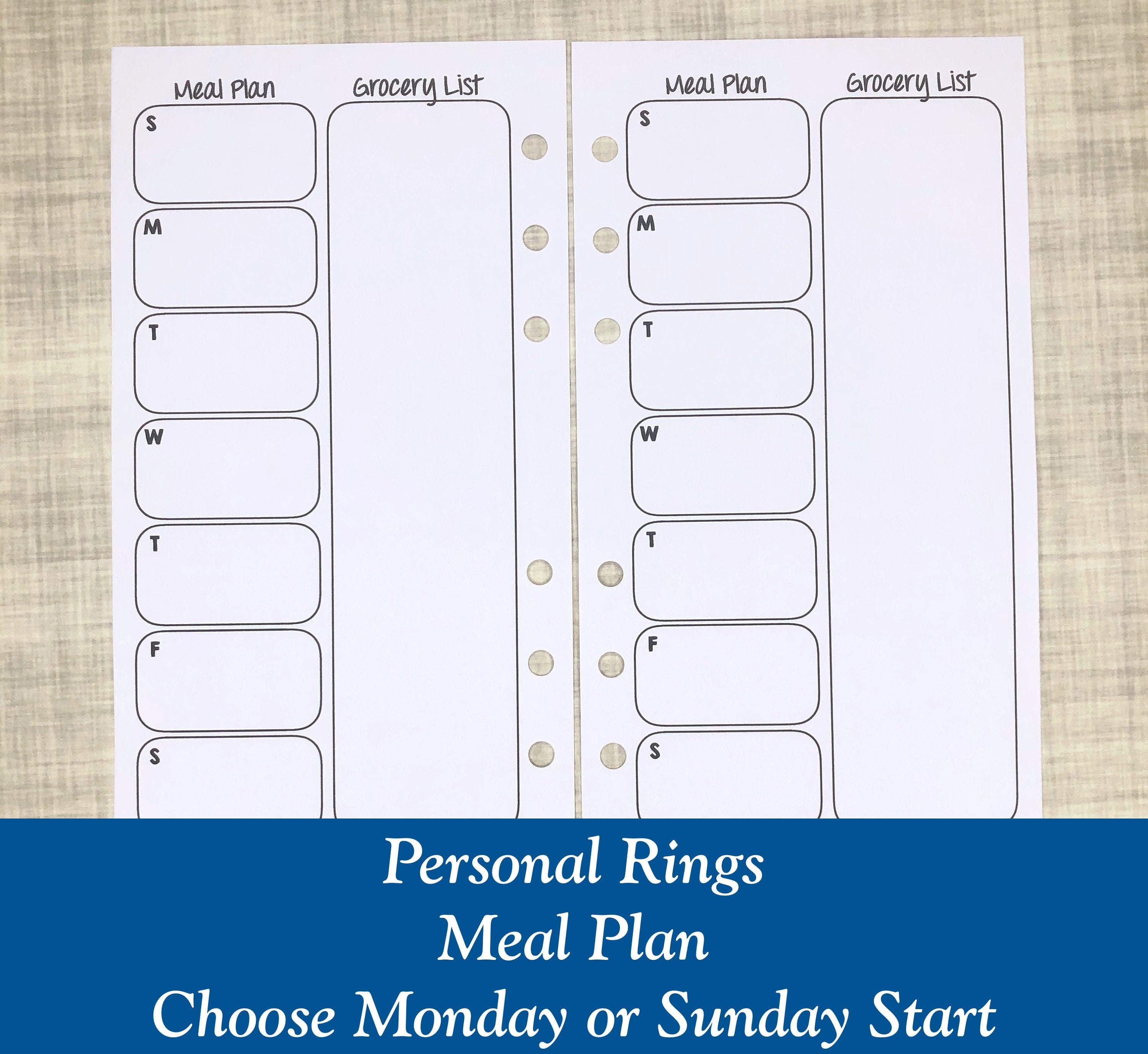 Personal Size Meal Plan Ring Planner Inserts Paper Calendars & Planners ...