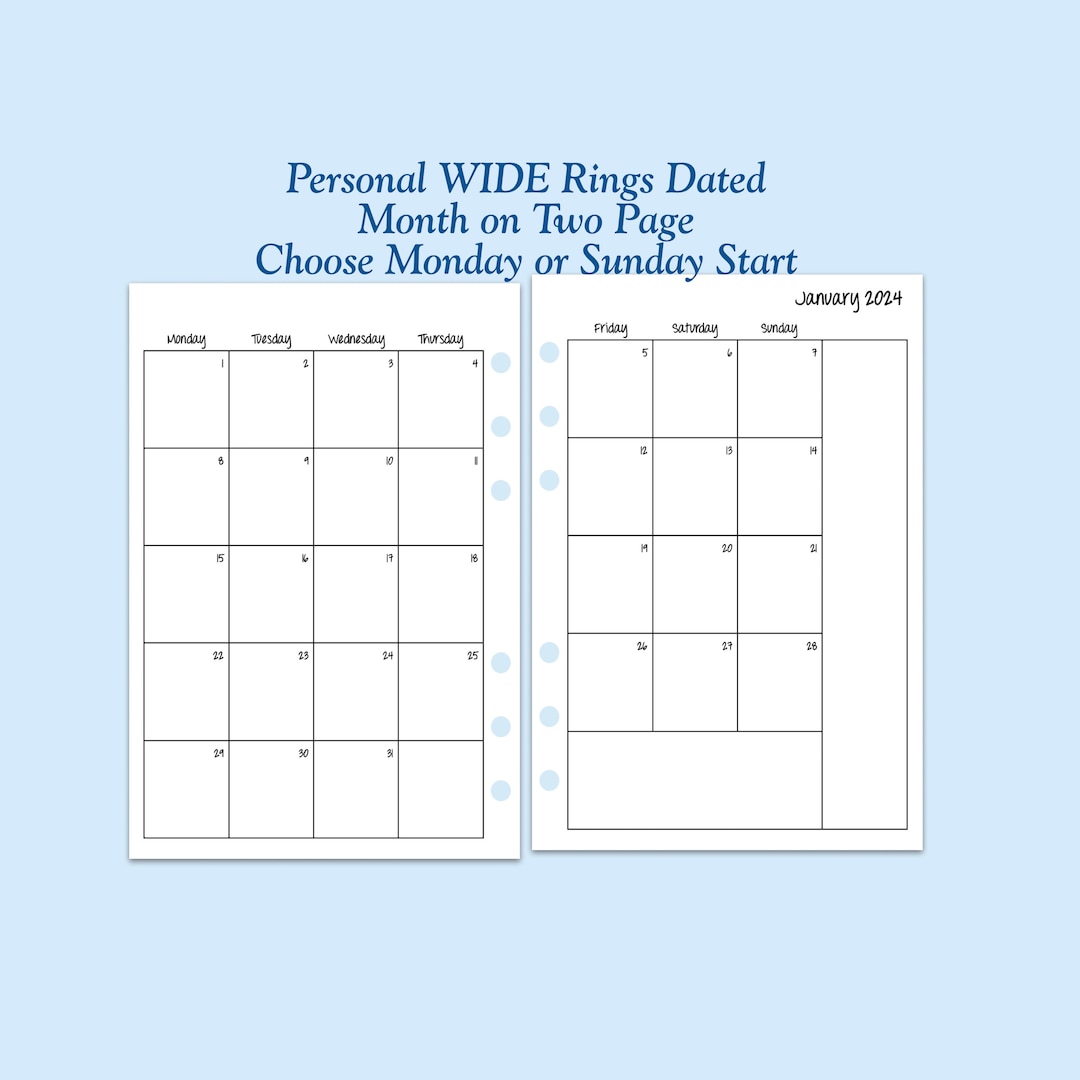 DATED Printed Personal WIDE Size 2024 Month on Two Page Ring Planner ...