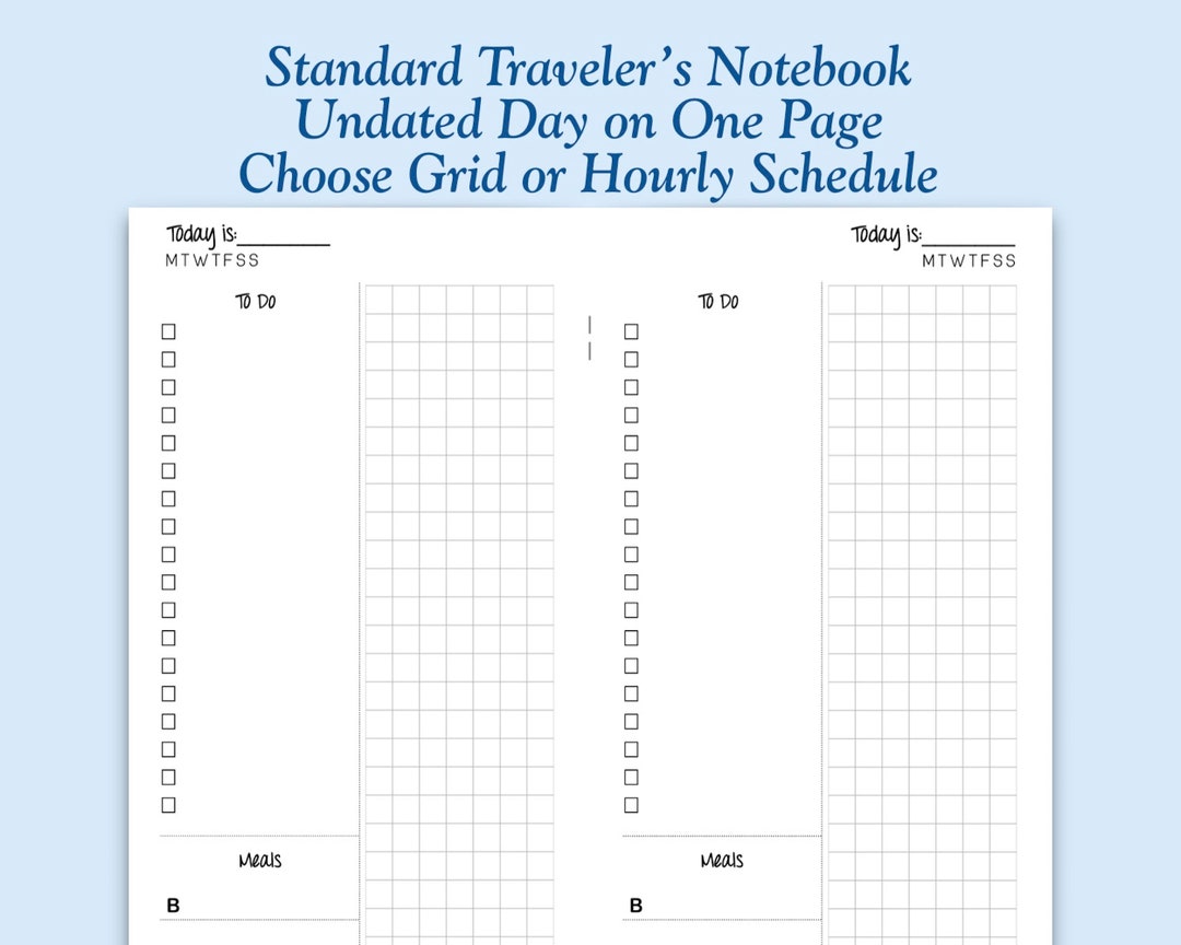 Printed UNDATED Standard Size Day on One Page Traveler's Notebook ...