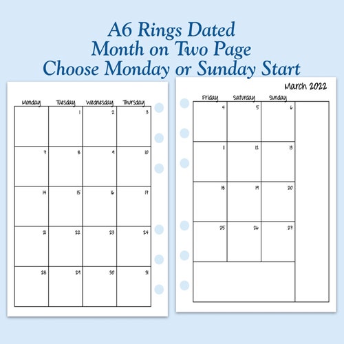 A6 Ring Inserts Printable A6 Ring TN Planner Printable | Etsy