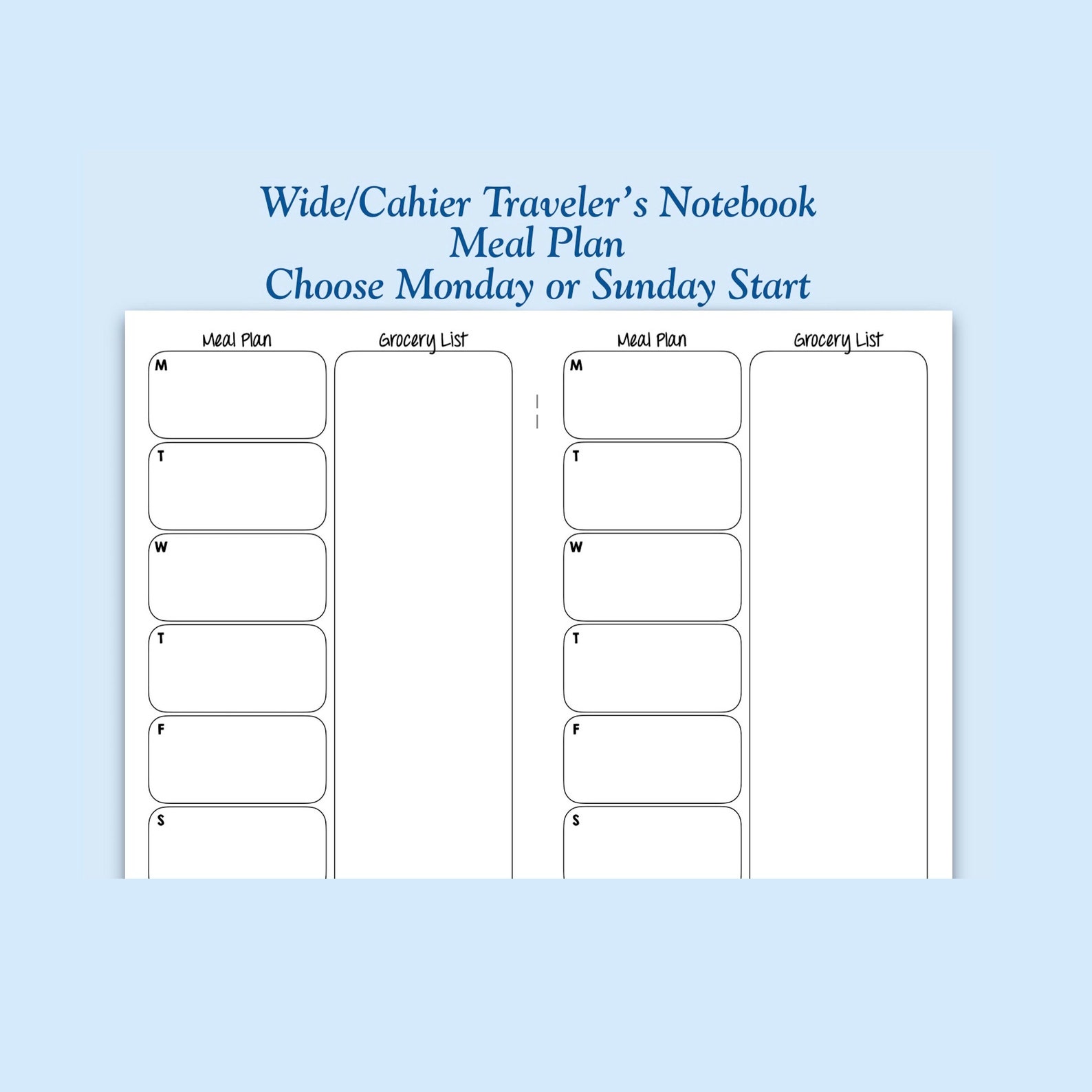 Printed Wide/cahier Size Meal Plan Traveler's Notebook Insert - Etsy