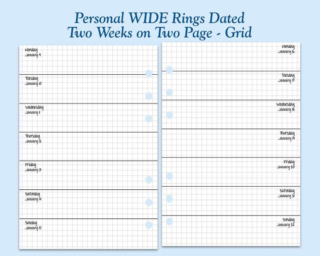 Printed Personal WIDE Size Grid Two Weeks on Two Page Ring - Etsy.de