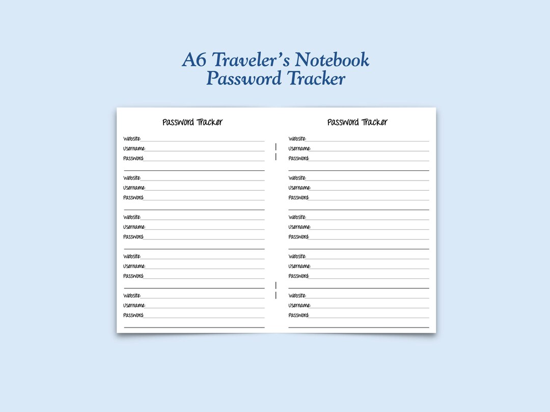 Printed A6 Size Password Tracker Traveler's Notebook Insert - Etsy