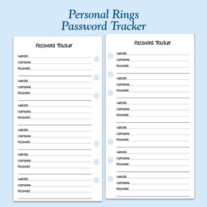 Printed Personal Size Password Tracker Ring Planner Inserts - Etsy