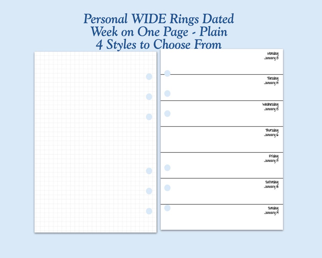2025 Printed Personal WIDE Size Week on One Page Ring Planner Inserts ...