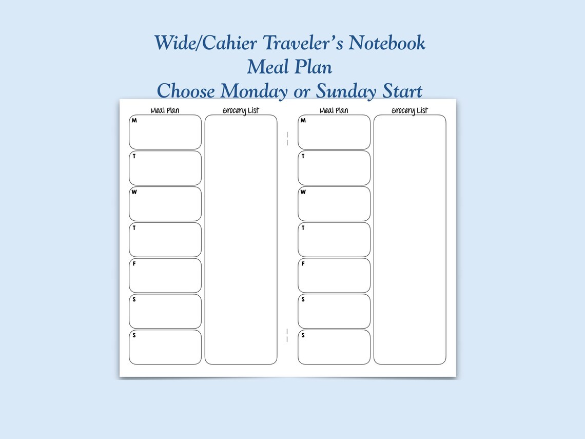 Printed Wide/cahier Size Meal Plan Traveler's Notebook Insert - Etsy